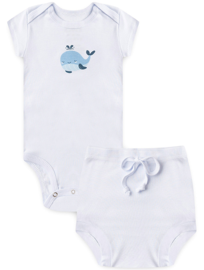Conjunto Body Curto Branco Baleia