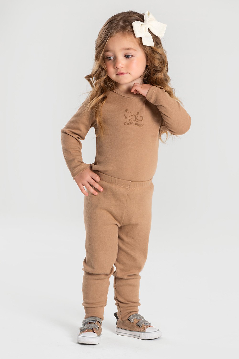 Conjunto Body Longo Marrom Terra Cute Dog